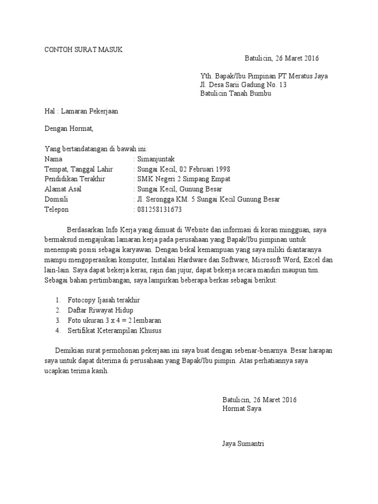 Contoh Surat Masuk Pdf