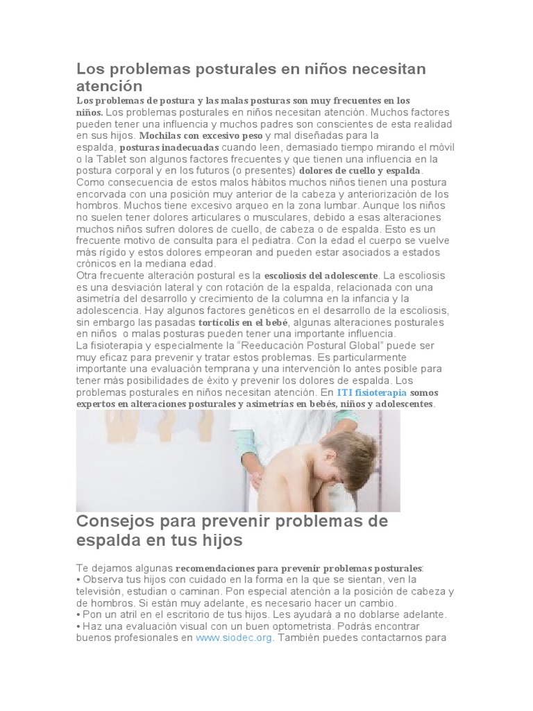 Los Problemas Posturales en Niños Necesitan Atención | PDF | Escoliosis ...