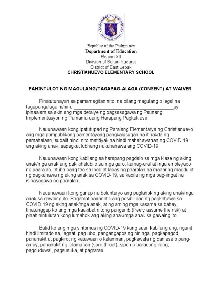 Pahintulot NG Magulang Tagalog | PDF