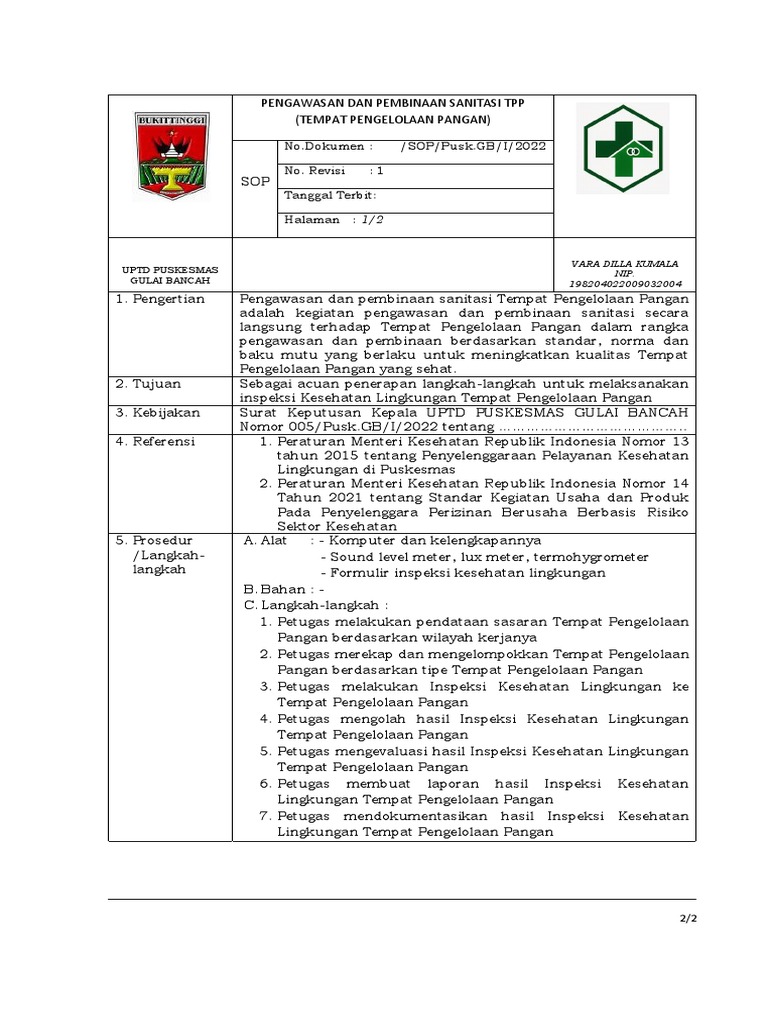 SOP Pengawasan Dan Pembinaan TPP GB | PDF