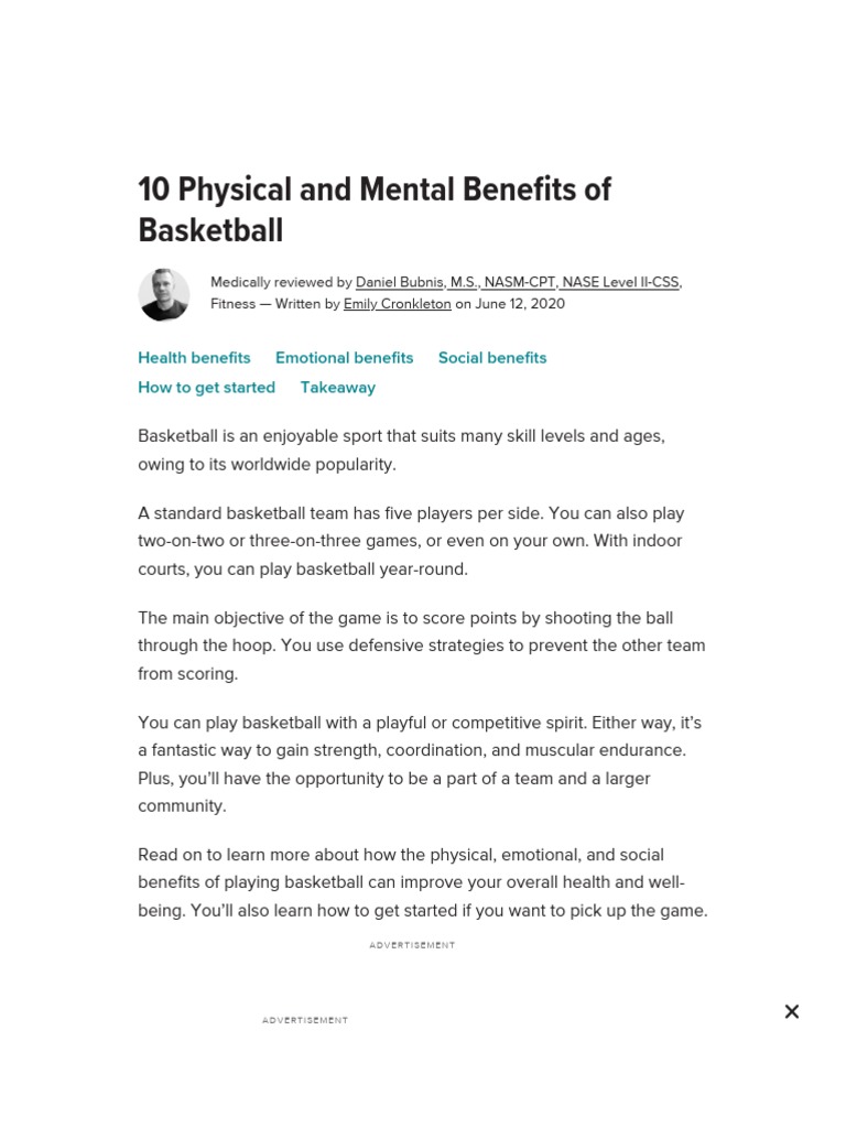 Benefits of Basketball - 10 Physical and Emotional Benefits | PDF ...