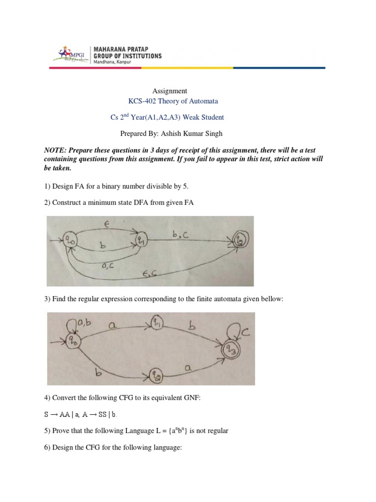 Assignment Automata Pdf