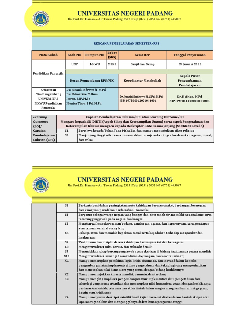 RPS Pancasila Tahun 2022 | PDF