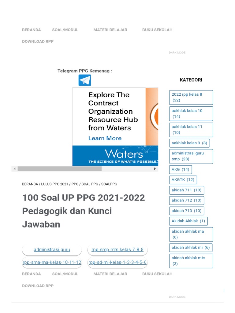 100 Soal UP PPG 2021-2022 Pedagogik Dan Kunci Jawaban | PDF