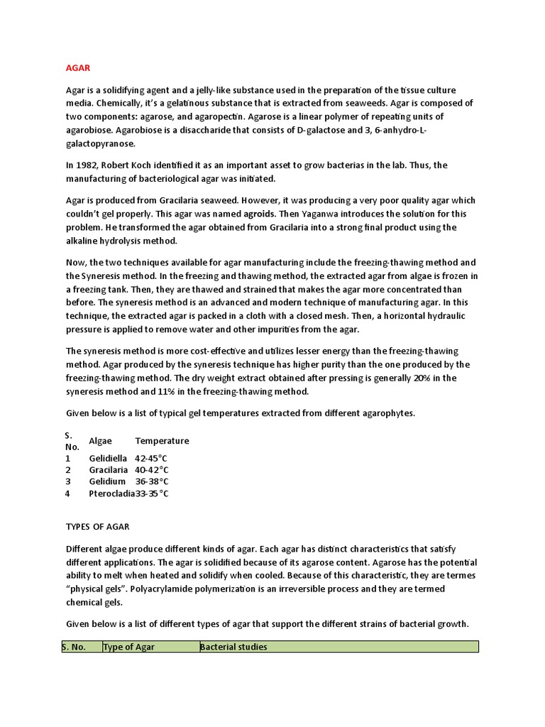 Agar Manufacturing Methods | PDF | Growth Medium | Agar