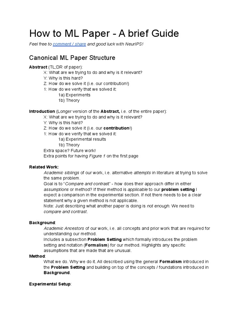 How To Write An ML Paper - A Brief Guide | PDF | Theory | Abstract ...