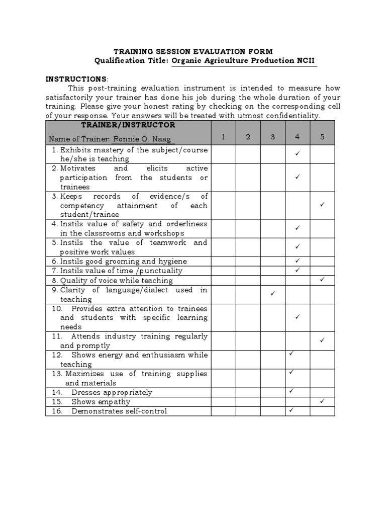 Training Session Evaluation OAP NCII | PDF | Cognition | Learning