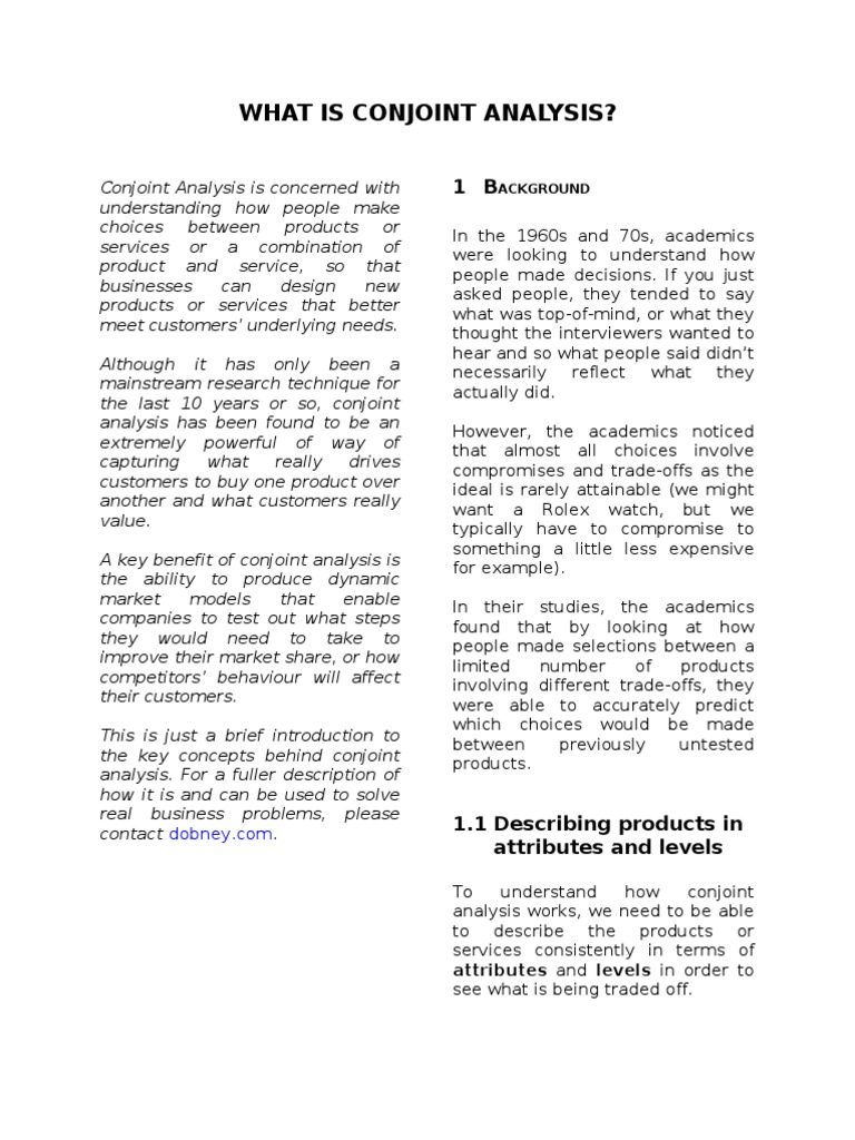 What Is Conjoint Analysis?: Ackground | PDF | Utility | Prices
