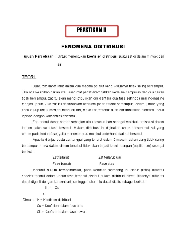 Koefisien Distribusi Zat dalam Minyak-Air | PDF | Sains & Matematika