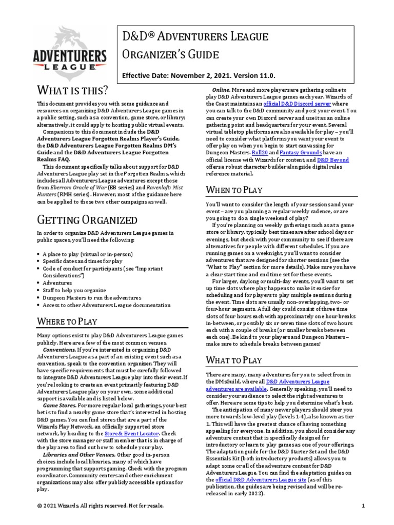 DDAL Organizers Guide v11.0 | PDF | Dungeons & Dragons | Role Playing Games