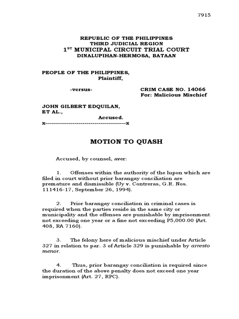 Motion To Quash | PDF | Public Law | Justice