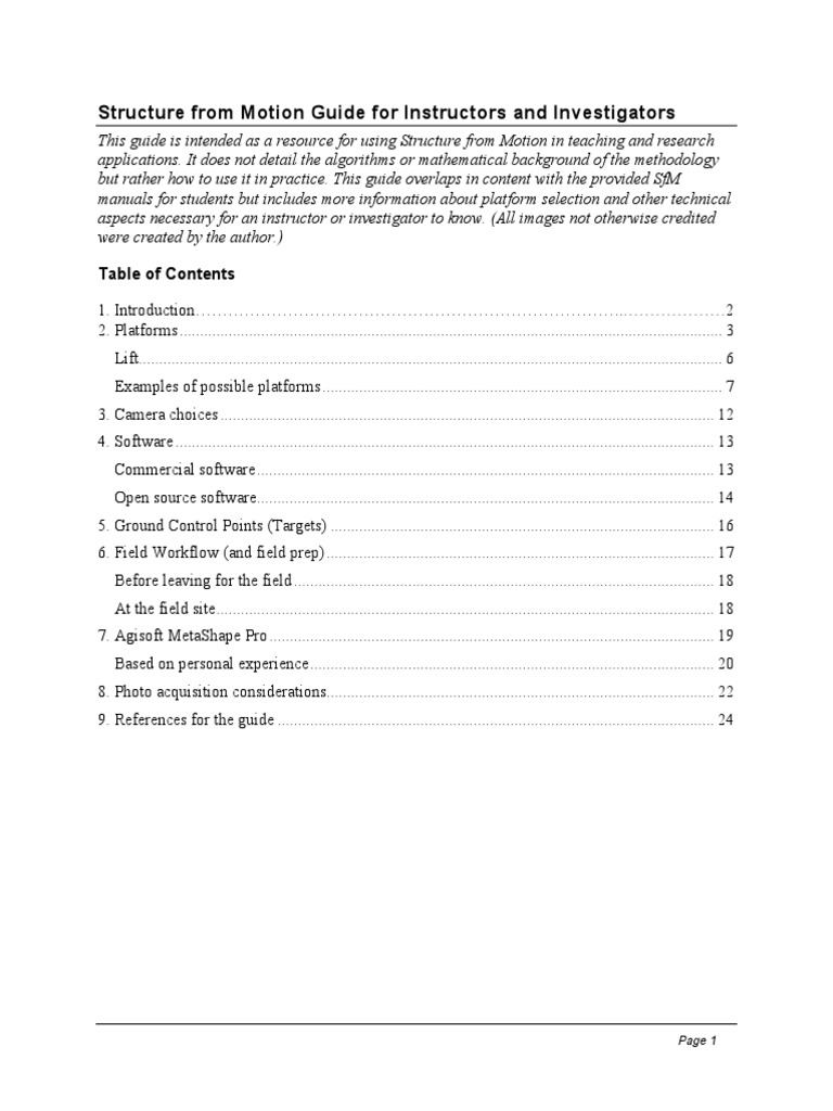 02 SFM Guide Instructors Investigators | PDF | Lidar | Camera