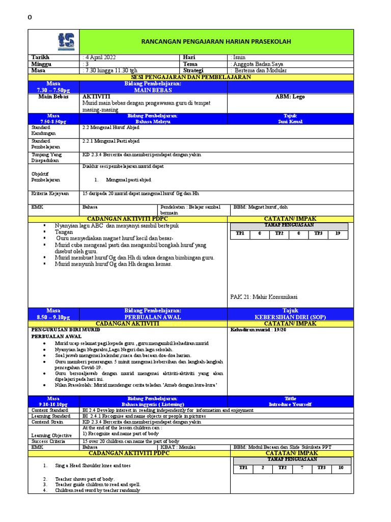 Contoh 2 RPH Pra 2022-TS25 | PDF