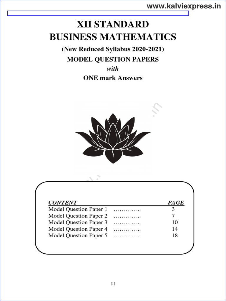 12Th Business Maths Reduced Model Public Question Paper Emglish Medium ...