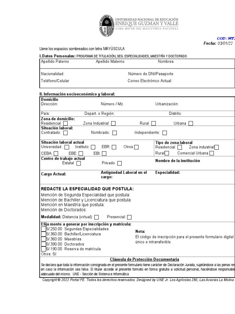 Formulario Une4 | PDF | Titulo academico