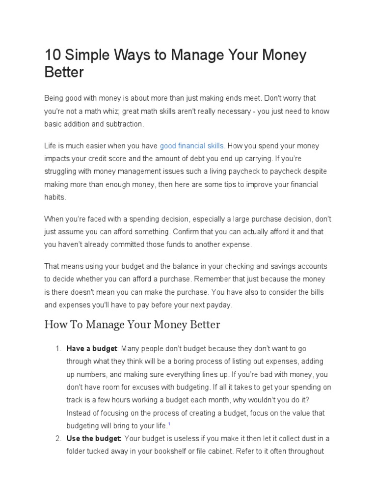 10 Simple Ways To Manage Your Money Better | PDF | Credit Card | Money