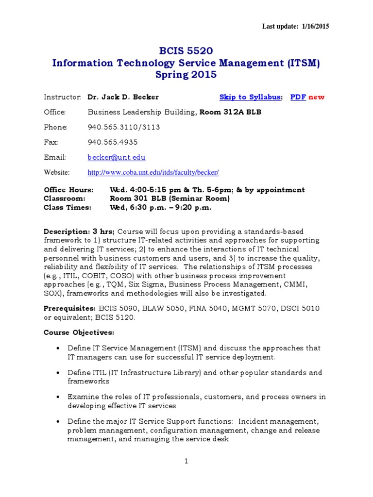 BCIS 5520.001 - Becker - Sp15-1 | PDF | Information System | It Service Management