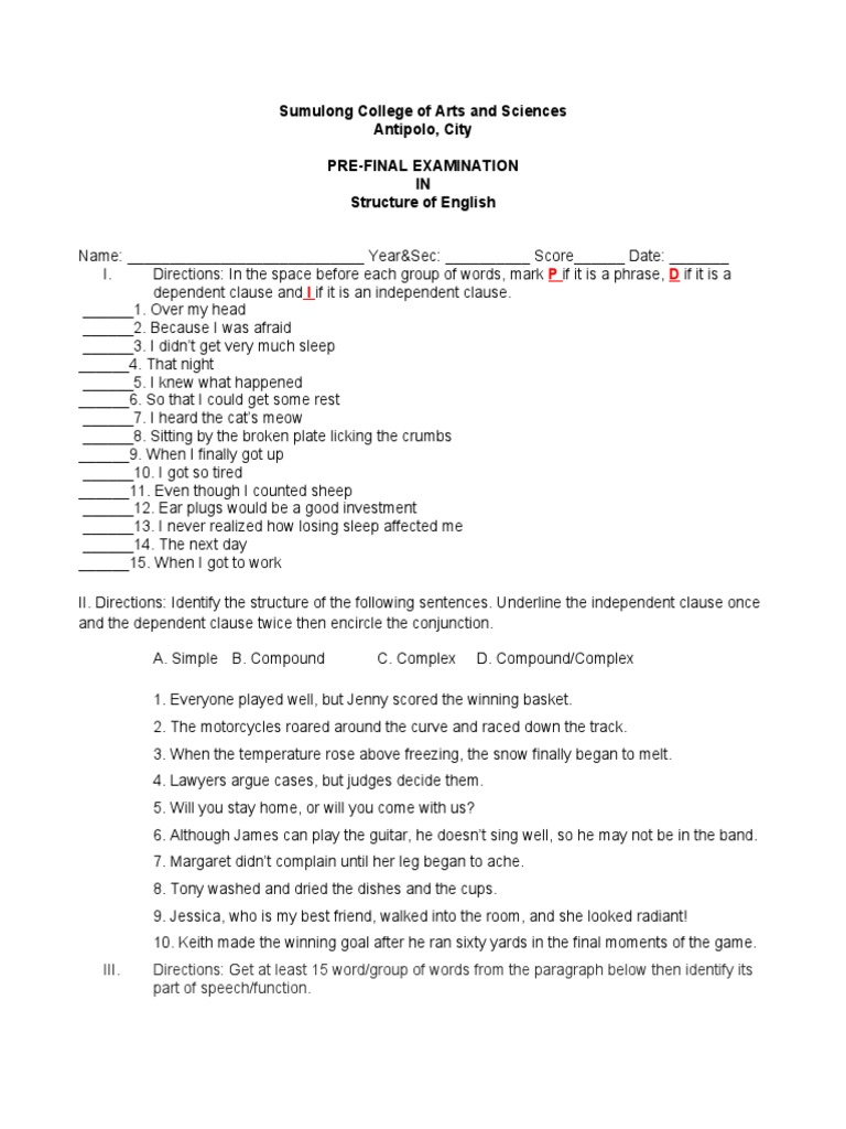 PRE-FINAL Exam Structure of English | PDF | Quarantine | Causes Of Death