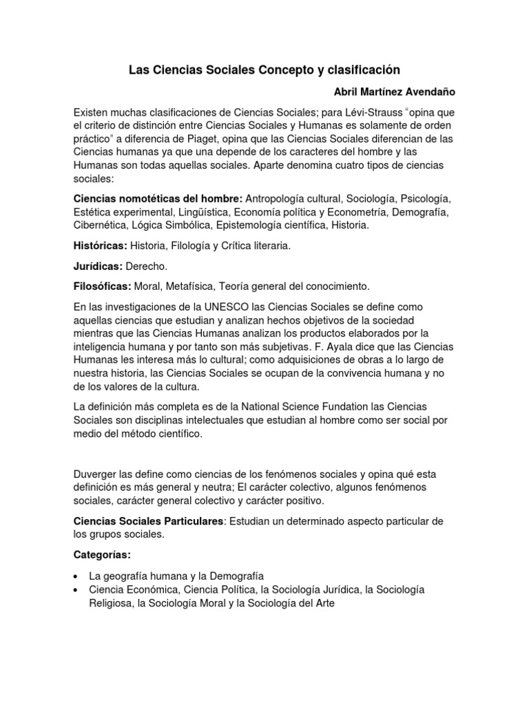 Las Ciencias Sociales Concepto y Clasificación | PDF | Ciencias ...