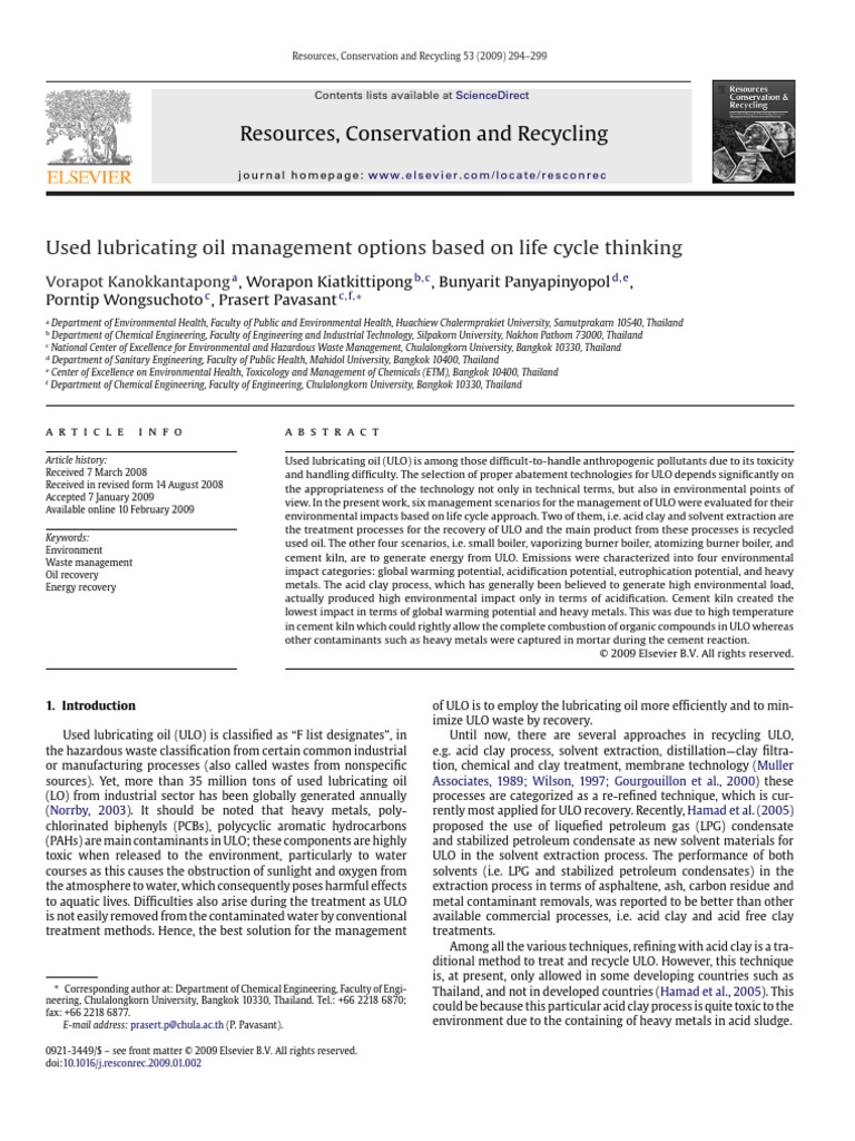 Used Lubricating Oil Management | PDF | Life Cycle Assessment | Combustion