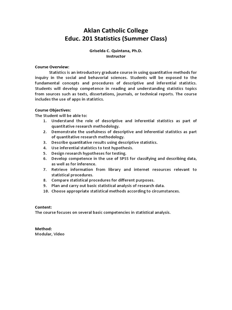 Statistics Course Outline 2022 | PDF | Statistics | Statistical Inference