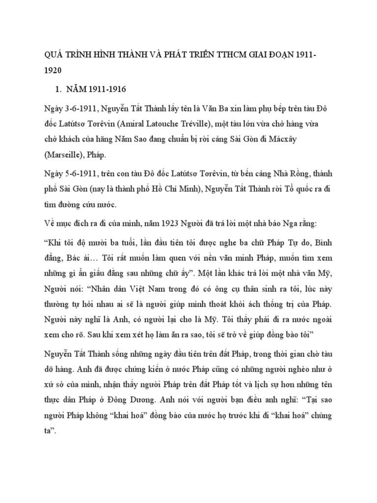 Quá Trình Tìm Đư NG C U Nư C C A Bác T 1911-1920 | PDF