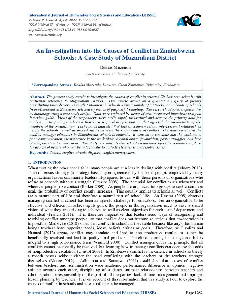 An Investigation Into The Causes of Conflict in Zimbabwean Schools: A ...