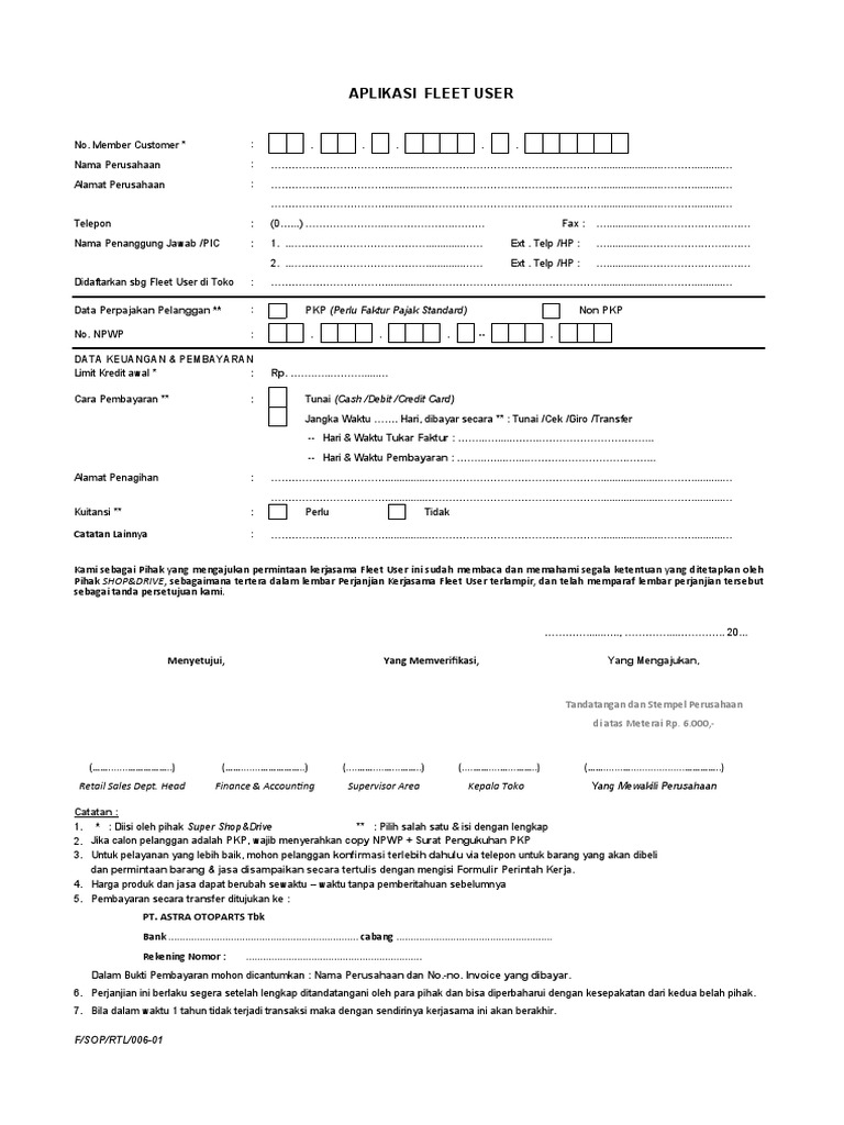 Revisi Form Aplikasi Fleet User (Utk Calon Fleet) | PDF