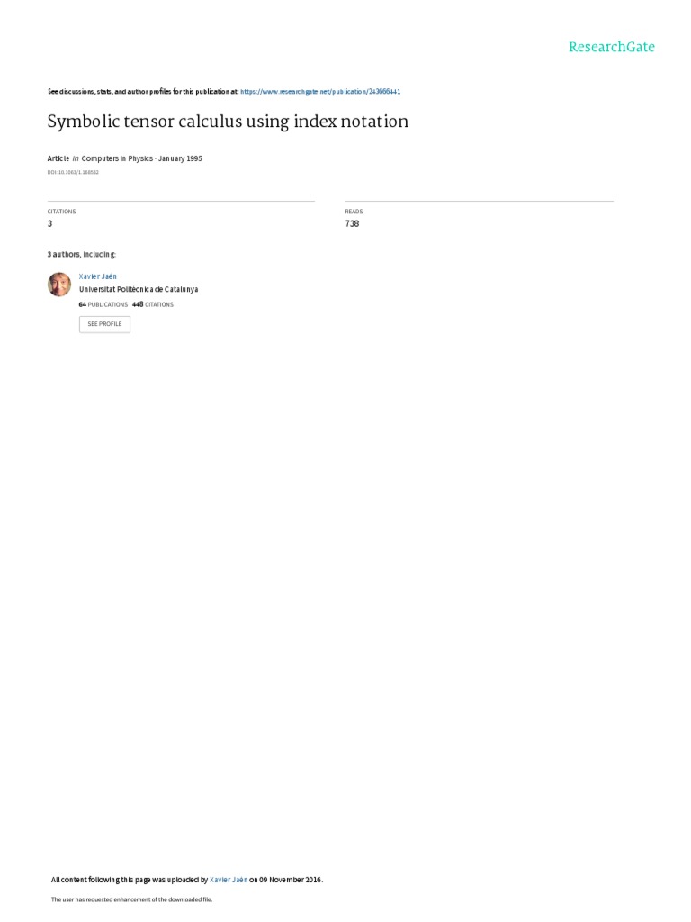 Symbolic Tensor Calculus Using Index Notation | PDF | Tensor | Basis (Linear Algebra)