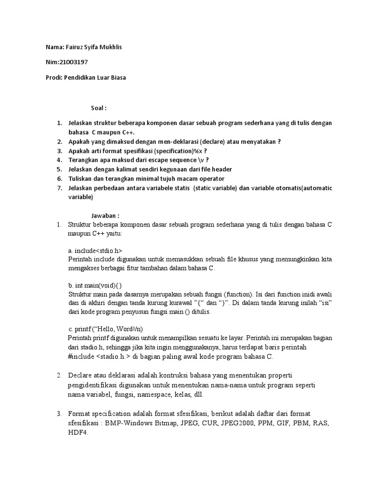 Komponen Dasar Program C dan C++ | PDF | Metode & Bahan Ajar ...