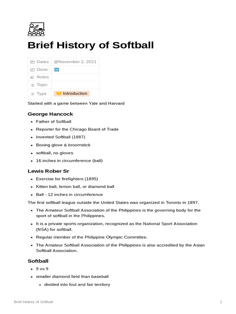 Brief History of Softball | PDF