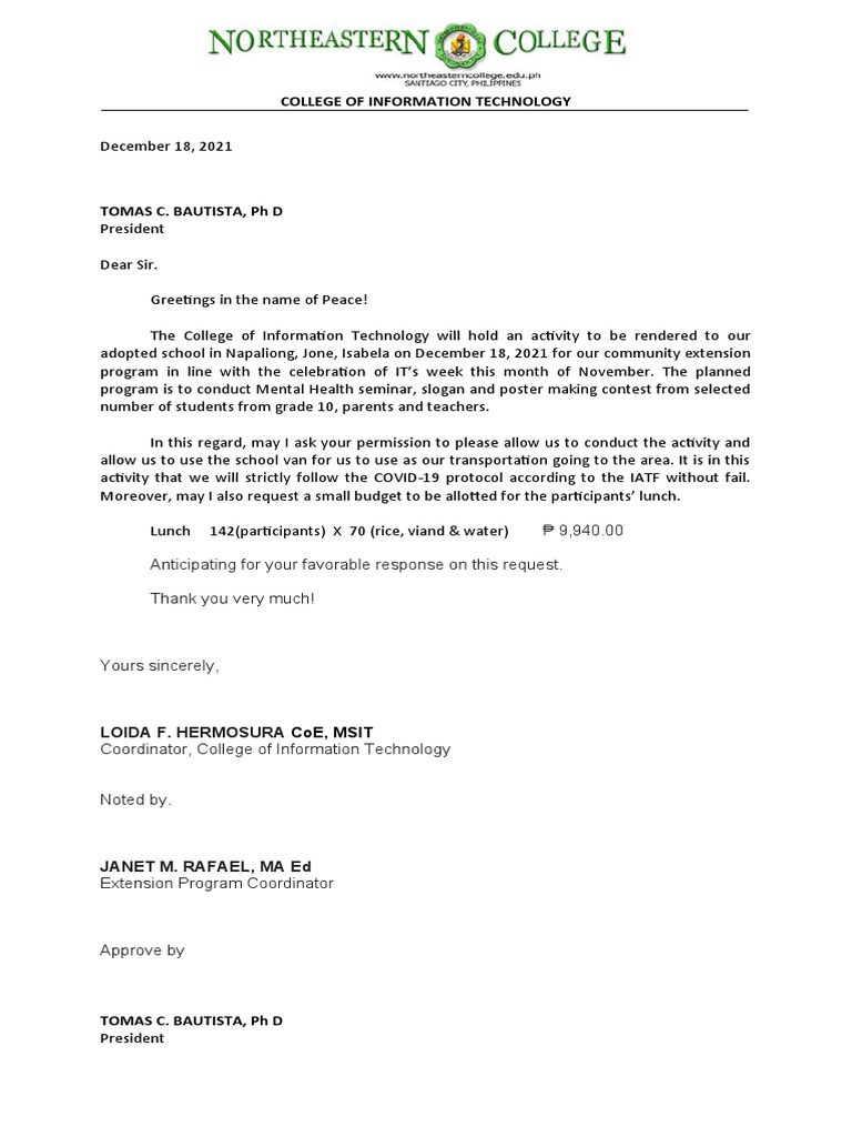 Napaliong Community Extension Program Letter | PDF