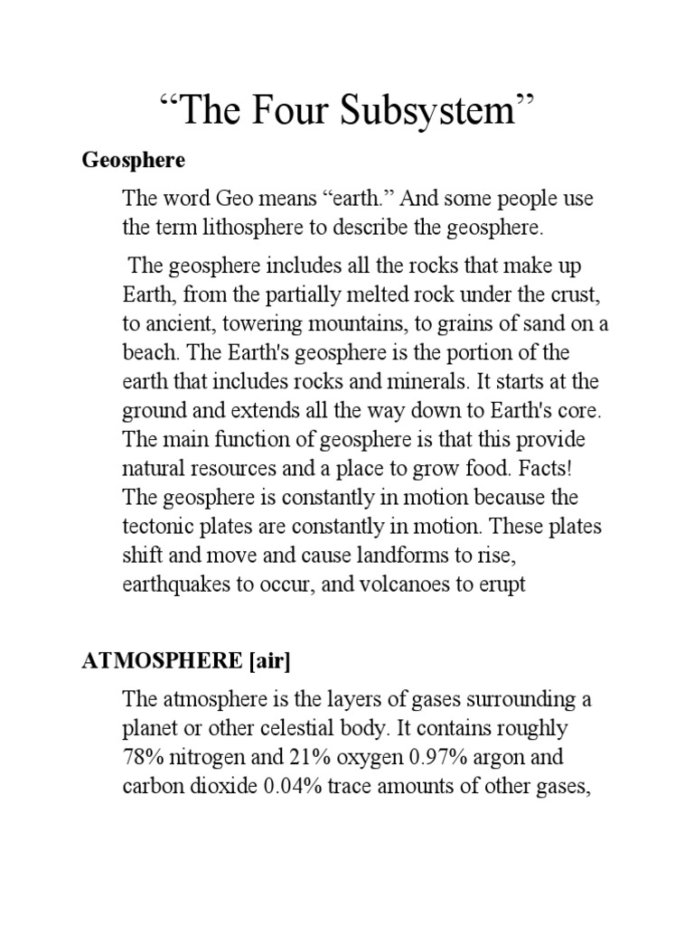 The Four Earth Subsystems | PDF | Atmosphere Of Earth | Atmosphere