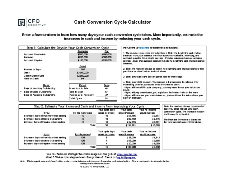 Cash Cycle Calculator | PDF | Yield (Finance) | Interest