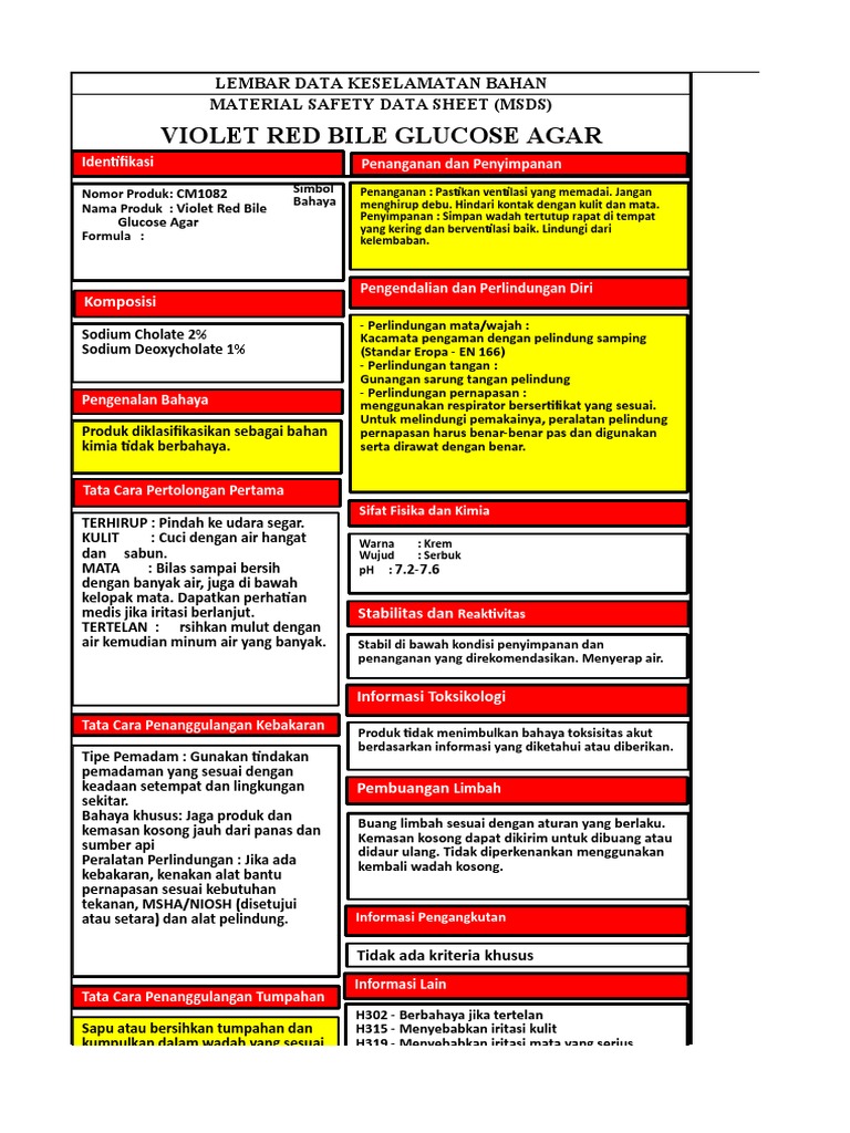 MSDS Violet Red Bile Glucose Agar | PDF