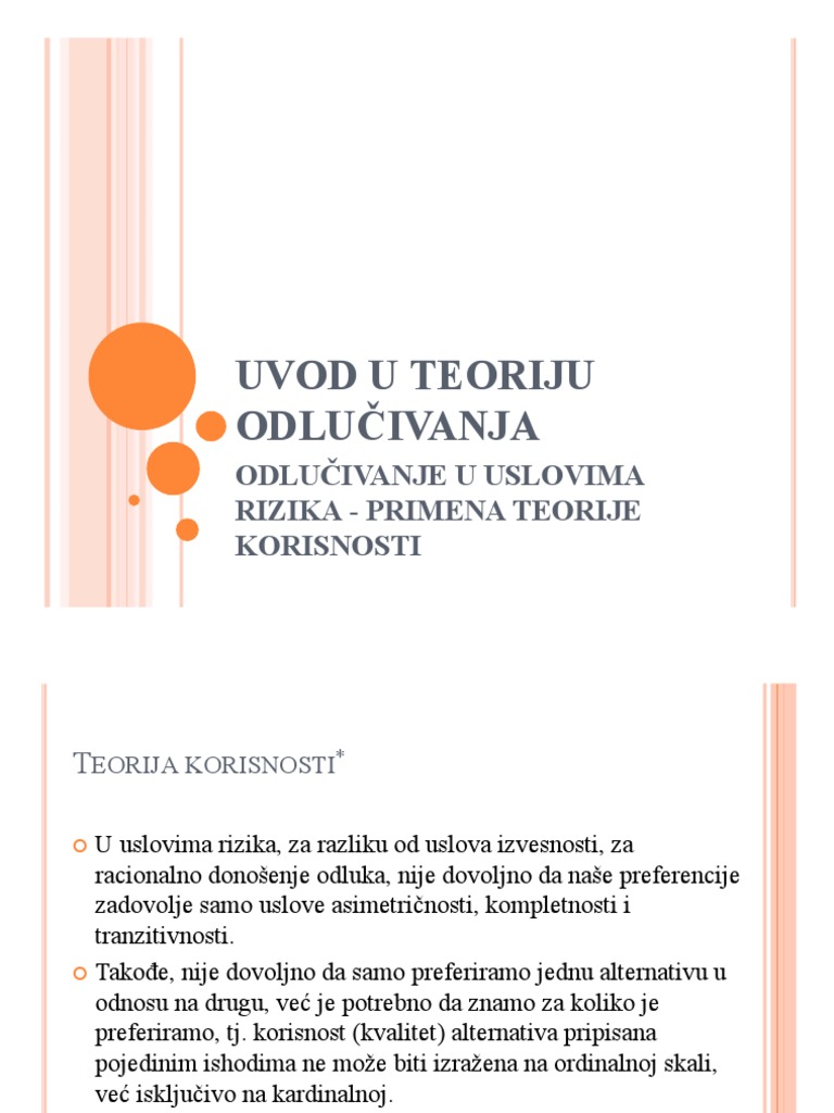 Uvod U Teoriju Odlučivanja: Odlučivanje U Uslovima Rizika - Primena ...