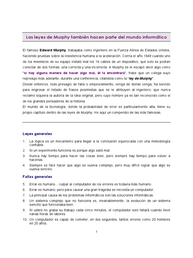 Las Leyes de Murphy | PDF | Virus de computadora | Internet
