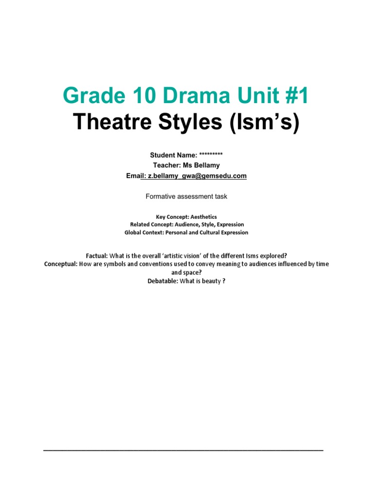 Grade 10 Theatre Styles Exploration | PDF | Theatre | Theory
