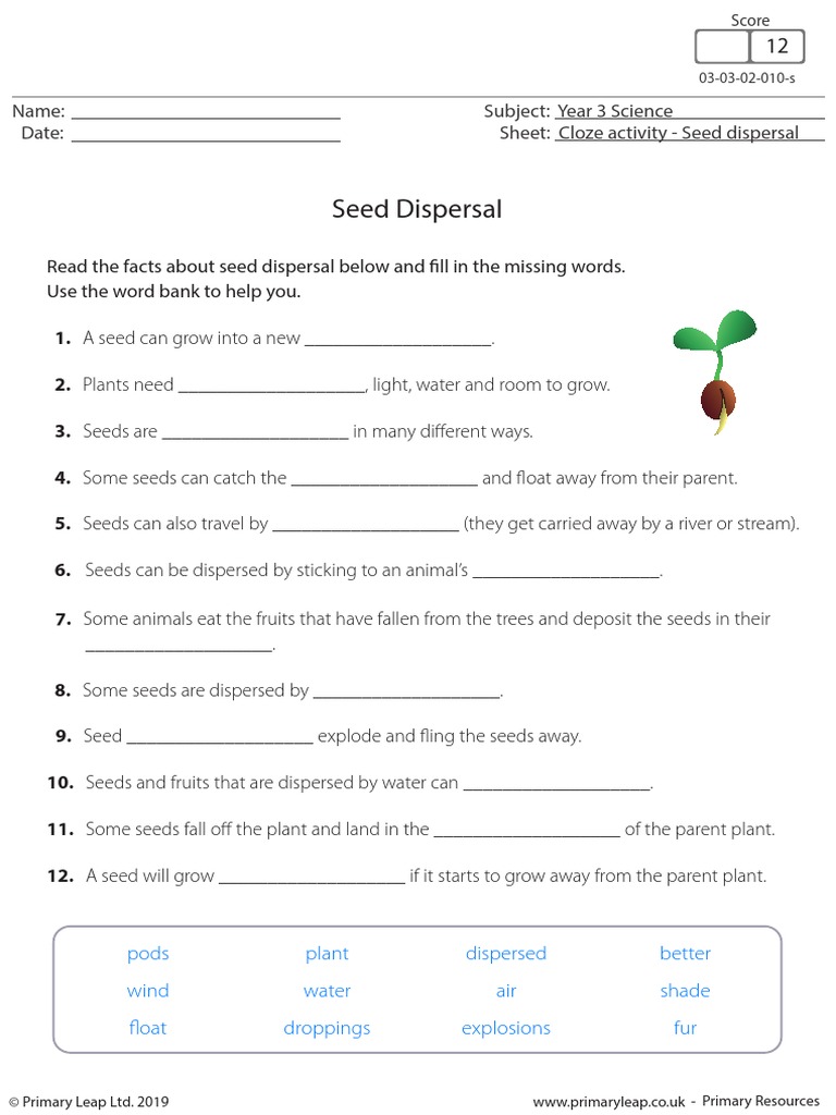 Seed Dispersal: Read The Facts About Seed Dispersal Below and Fill in ...