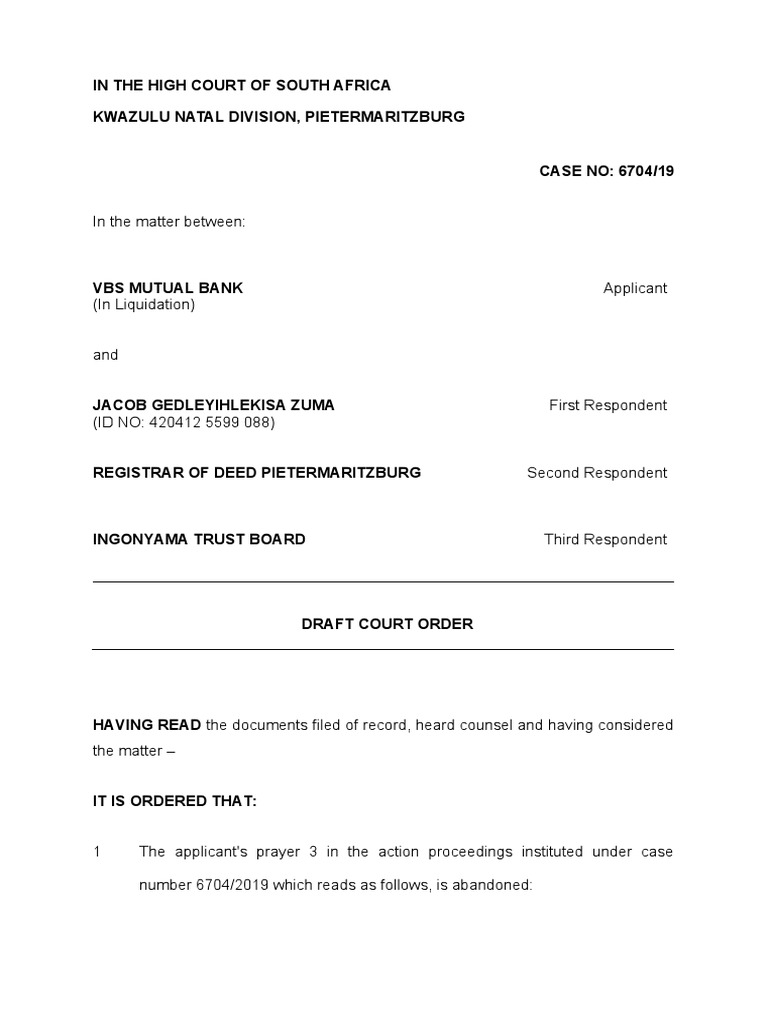 Draft Court Order Zuma 29.08.2022 (7646868.1) | PDF