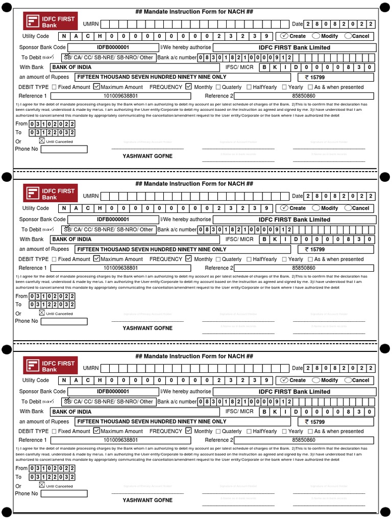 Mandate Instruction Form | PDF | Debit Card | Banks