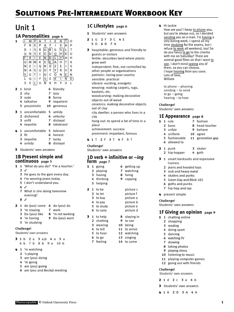 KEY Solutions Pre Intermediate 2nd Ed Wo | PDF