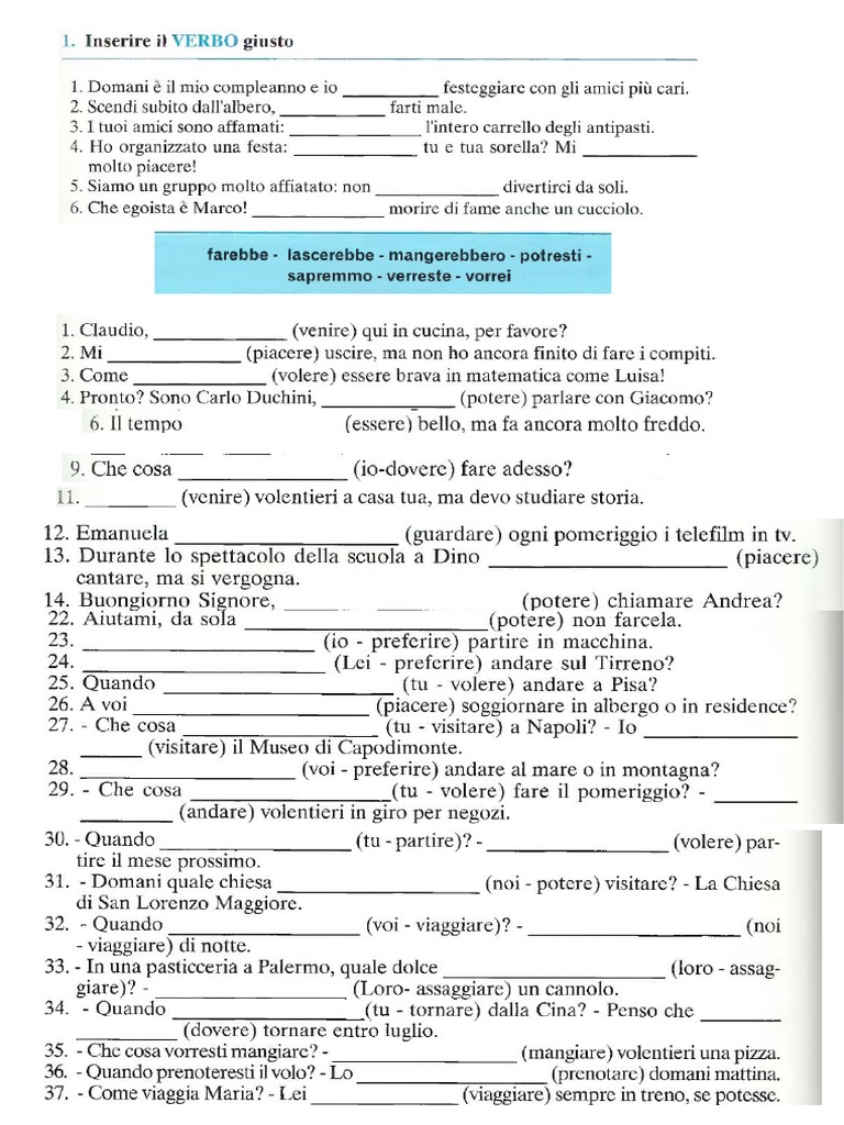 Condizionale Presente (Dai Prova. 3 Esercizi) | PDF