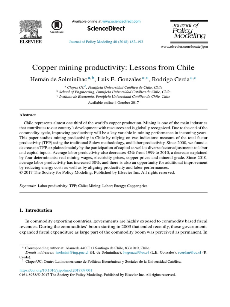 Copper Mining Productivity - Lessons From Chile | PDF | Economic Growth ...