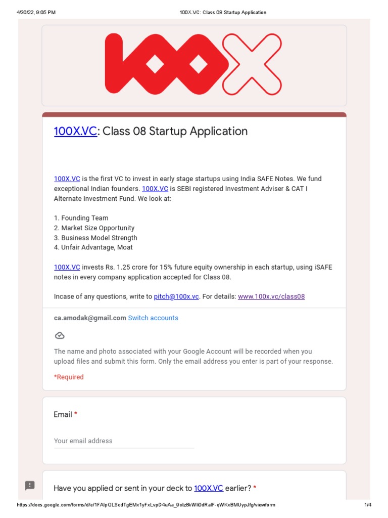 Class 08 Sta Up Application: 100X.VC 100X.VC | PDF | Startup Company | Small Business ...