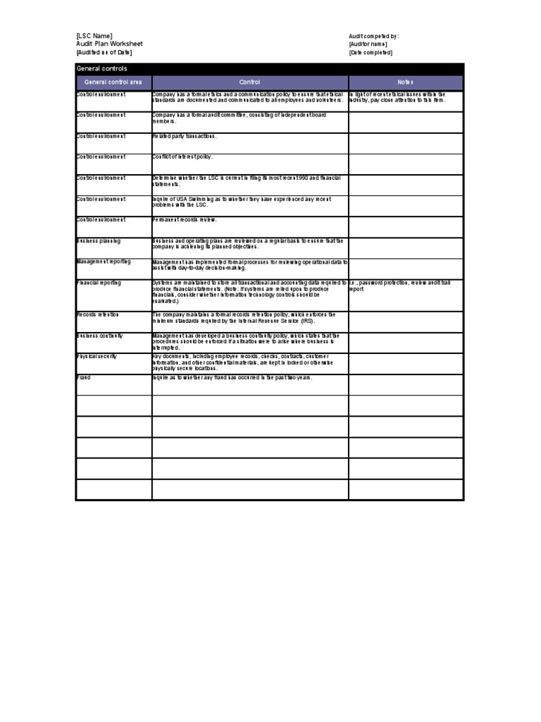 LSC Audit Plan Worksheet | PDF | Audit | Cheque