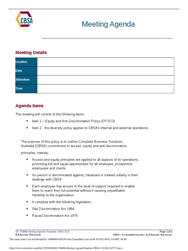 SD TM006 Meeting AgendaTemplate CBSA V1.0 ID 162377 | PDF ...