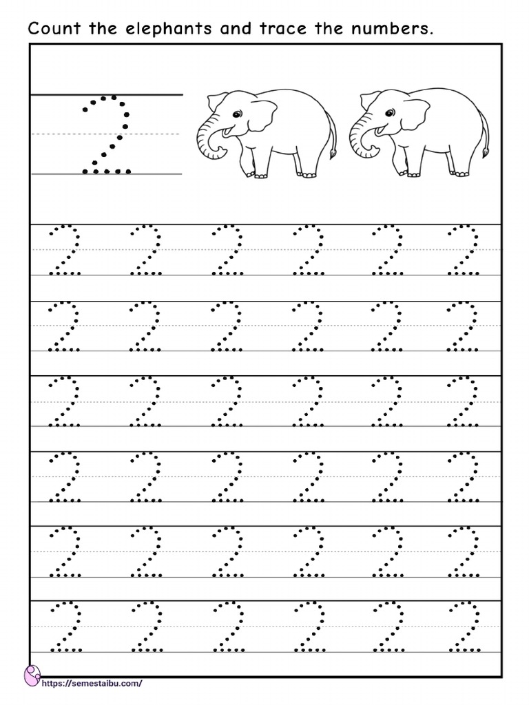 Number Tracing 2 Kindergarten Worksheets | PDF