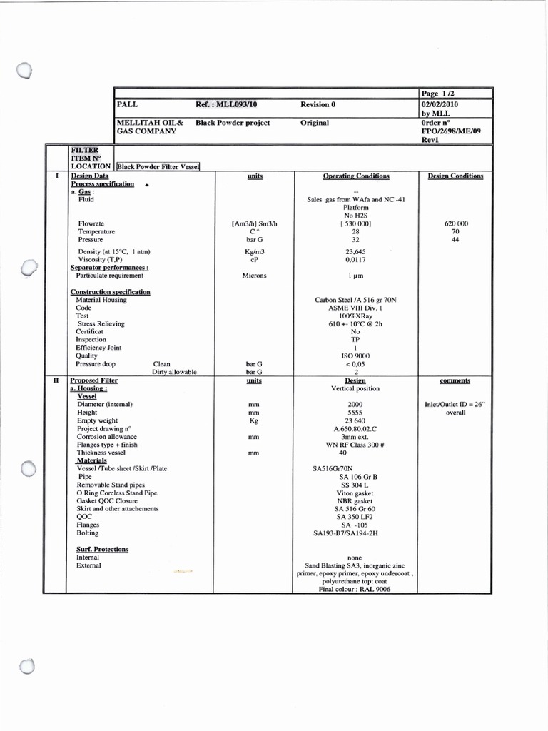 PALL FILTER - Process Data Sheet | Download Free PDF | Chemistry | Applied And Interdisciplinary ...