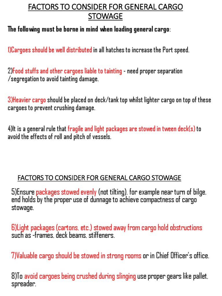 General Cargo Stowage Guidelines | PDF | Cargo | Oil Tanker